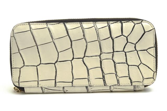 ○スタイルクロコ STYLE CROCO 谷染め 目地染め バニラ 長財布 小銭入れあり ラウンドジップ ラウンドファスナー レディース 【中  中古