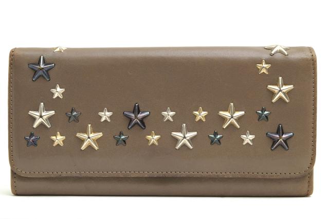 ○ジミーチュウ Jimmy Choo カーフ 牛革 長財布 LEATHER W/MULTI L STAR TRIM 小銭入れあり 二つ折り スタッズ レディース 【  中古