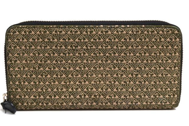 ○印傳屋 印伝 INDEN-YA 鹿革 ディアスキン 鱗鶴模様 長財布 2317 束入F 漆塗り 小銭入れあり ラウンドジップ ラウンドファスナー  中古