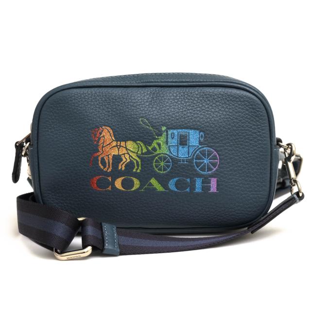 ○コーチ COACH ペブルドレザー 牛革 ショルダーバッグ 78131 Jes Convertible Belt Bag With Rainbow Horse and Carriage レイン  中古