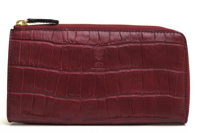 ○フェリージ Felisi エンボスレザー 牛革 長財布 1075/1/SA クロコ型押し L字ファスナー レディース 【中古】 中古