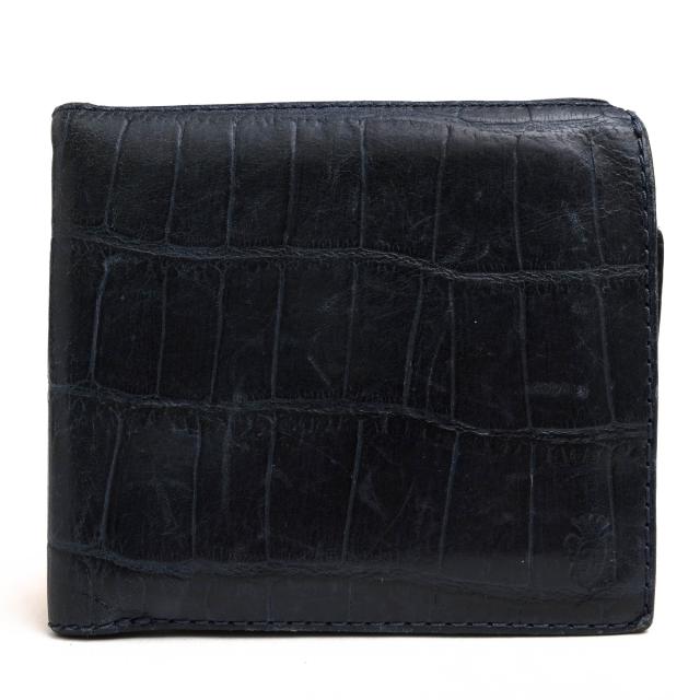 ○フェリージ Felisi エンボスレザー 牛革 財布 452/1/SA 差し込み式薄型カードケース付き 小銭入れあり クロコ型押し 二つ折り メ 中古