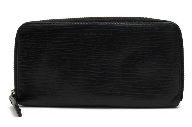 ○アルマーニ GIORGIO ARMANI 牛革 カーフ 長財布 Y2R010 ZIP AROUND VITELLO GRANATO WALLET 型押し 小銭入れあり ラウンドジップ 中古