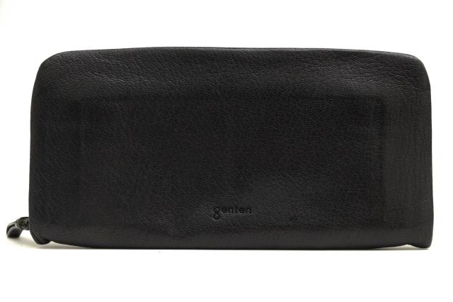 ○ゲンテン genten ゴートスキン 山羊革 長財布 40683 ゴートヌメ GOAT NUME 小銭入れあり ラウンドジップ ラウンドファスナー レ  中古
