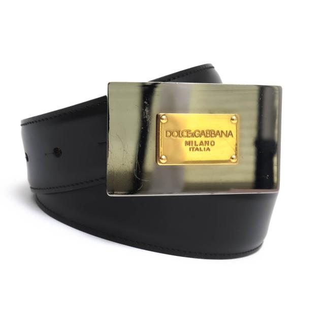 ○ドルガバ DOLCE＆GABBANA 牛革 カーフ ベルト BC2648 ロゴプレート メンズ 【中古】 中古