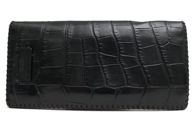 ○アルマーニ コレッツォーニ ARMANI COLLEZIONI 牛革 長財布 YAM218 YH005 PORTAFOGLIO VITELLO STAMPA C 二つ折り クロコ型押し  中古