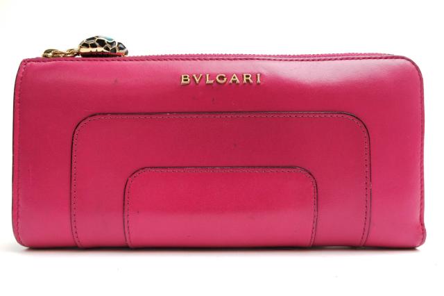 ○ブルガリ BVLGARI 牛革 カーフ 長財布 Serpenti セルペンティ 小銭入れあり ラウンドジップ ラウンドファスナー レディース 【中 中古