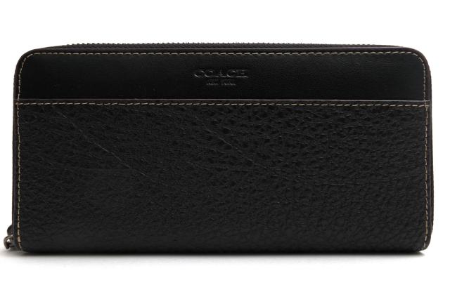 ○コーチ COACH 牛革 バッファロー型押し 長財布 F12130 Accordion Zip Around Wallet Textured Leather アコーディオン ジップ 小 中古