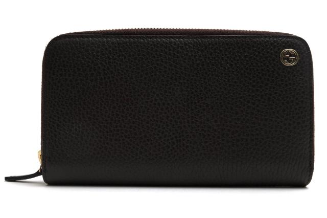 ○グッチ GUCCI 牛革 カーフ 長財布 449347 Original Leather Dollar Calf Wallet インターロッキングGG シボ革 シュリンクレザー  中古