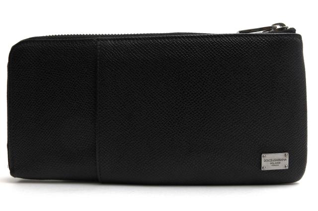 ○ドルガバ DOLCE＆GABBANA グレイン型押し牛革 長財布  小銭入れあり L字ファスナー シボ革 シュリンクレザー メンズ 【中古】 中古