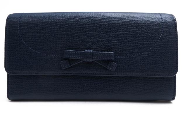 ○傳濱野 den HAMANO 牛革 長財布 369-182 monna wallet モーナウォレット リボンモチーフ 小銭入れあり レディース 【中古】 中古
