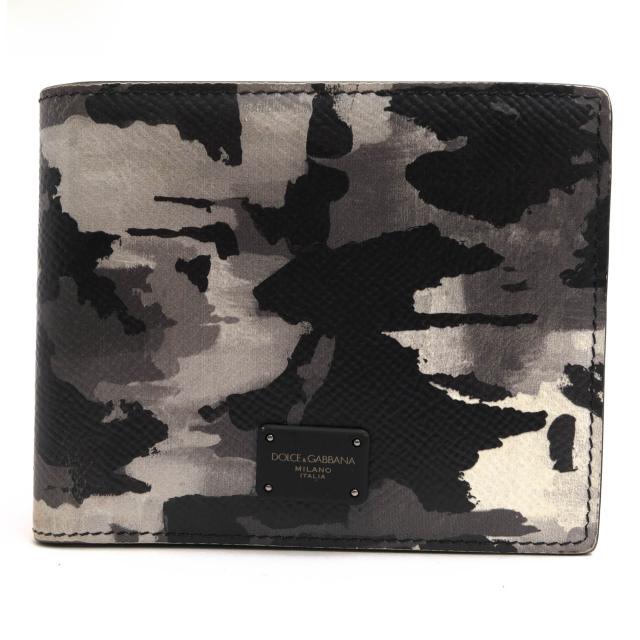 ○ドルガバ DOLCE＆GABBANA Dauphine カーフスキン 牛革 財布 BP2463 AZ657 HH2QF 小銭入れあり 二つ折り 迷彩・カモフラージュ柄  中古