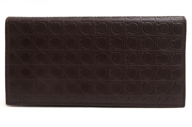 ○フェラガモ Salvatore Ferragamo 牛革 カーフ 長財布 66-9413 ガンチーニ 小銭入れあり 二つ折り メンズ 【中古】 中古