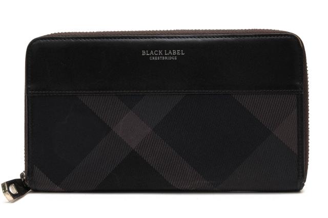 ○ブラックレーベル・クレストブリッジ BLACK LABEL CRESTBRIDGE 一部牛革 長財布 51218-717-09 バーバリーチェック柄 小銭入れあ  中古
