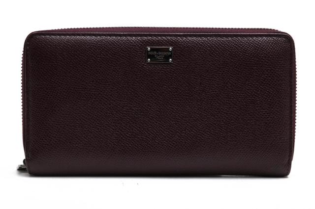 ○ドルガバ DOLCE＆GABBANA グレイン型押し牛革 ボルドー バーガンディ 長財布 BP1672 B3432 PORTAFOGLIO VITELLO STAMPA DAUPHINE 中古