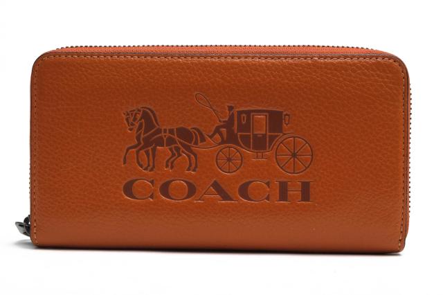 ○コーチ COACH リファインドペブルドレザー 牛革 長財布 C3548 Long Zip Around Wallet With Horse And Carriage 小銭入れあり シ 中古