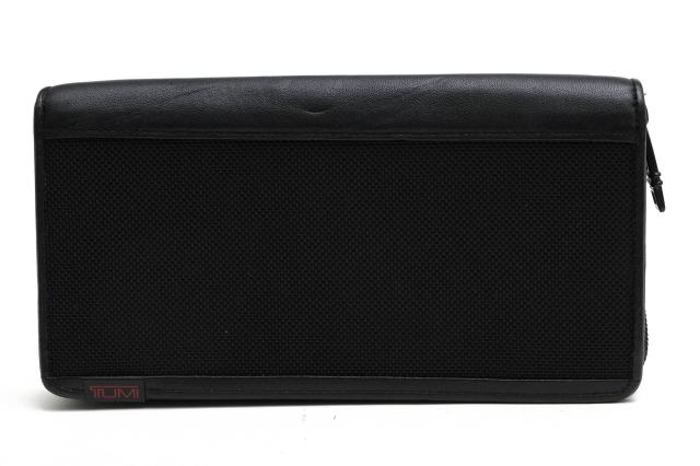 ○トゥミ TUMI バリスティックナイロン ナパレザー 牛革 長財布 19277D ALPHA ZIP AROUND LARGE TRAVEL WALLET アルファ ジップ・  中古