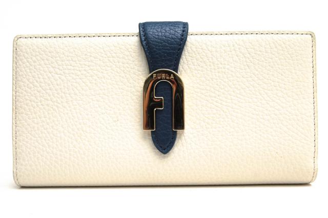 ○フルラ FURLA ハイドシュリンクレザー 牛革 長財布 SOFIA GRAINY ソフィア グレイニー シボ革 シュリンクレザー 二つ折り 定番   中古