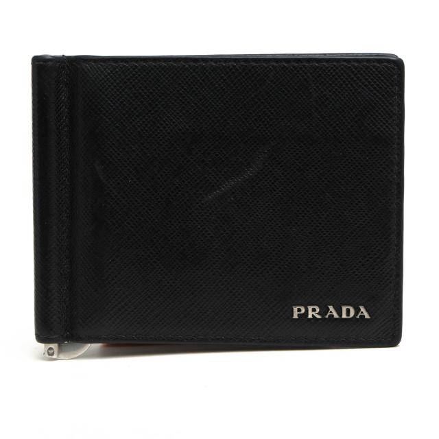 ○プラダ PRADA サフィアーノ 牛革 財布 2MN077 SAFFIANO BICOLO マネークリップ 二つ折り メンズ 【中古】 中古