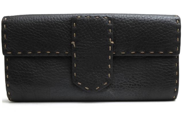 ○フランコ デッシ FRANCO DESSI ドラムドカーフスキン 牛革 長財布 FDWALLET4 フラップ式 小銭入れあり シボ革 シュリンクレザー  中古