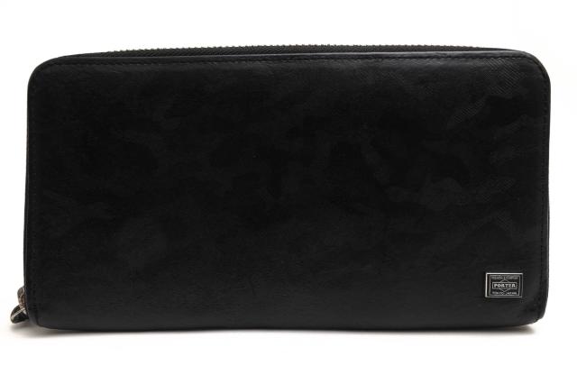 ○ポーター 吉田カバン PORTER 豚革 タンニン鞣し エンボス加工 長財布 342-03838 WONDER WALLET ワンダー 小銭入れあり 迷彩・カ  中古