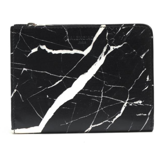○バレンシアガ BALENCIAGA 大理石柄 マーブル 牛革 カーフ 財布 332250 コンパクトウォレット 小銭入れあり ユニセックス 男女兼  中古