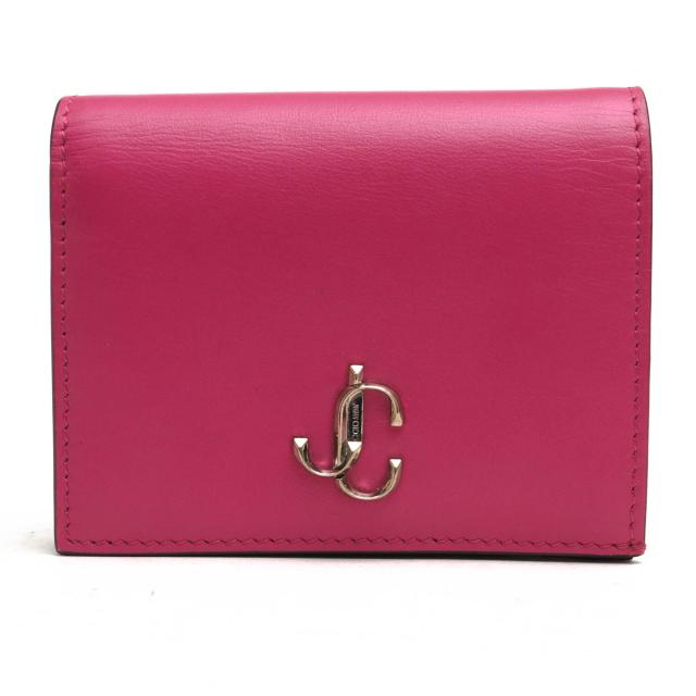 ○ジミーチュウ Jimmy Choo ソフトグレイニーカーフレザー 牛革 財布 010003 HANNE PKR ハンネ コンパクトウォレット 小銭入れあり 中古