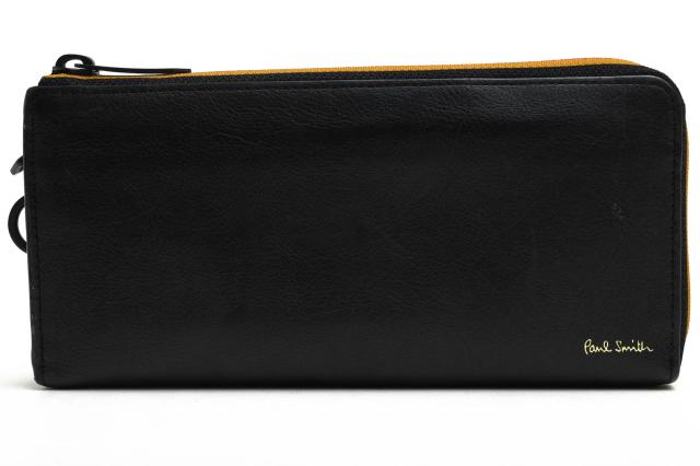 ○ポールスミス Paul Smith ソフトタイプ牛革 セミアニリン仕上げ 長財布 BPS046 ストライプジップ ストライプ 小銭入れあり L字フ 中古