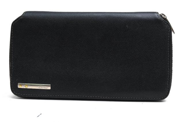 ○カルティエ Cartier 牛革 カーフ 長財布 L3000942 Santos サントス 小銭入れあり ラウンドジップ ラウンドファスナー メンズ 【  中古