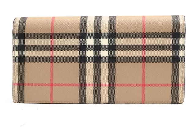 ○バーバリー BURBERRY アーカイブベージュ 牛革 カーフ 長財布 Cavendish London Check Canvas And Leather Wallet ロンドンチェ  中古