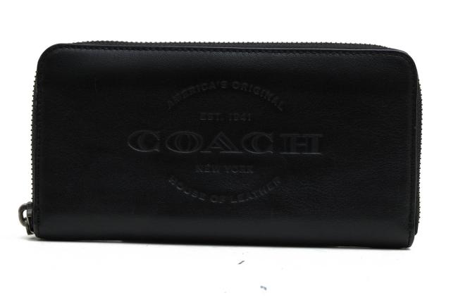 ○コーチ COACH 牛革 長財布 F24648 Accordion Wallet 小銭入れあり ラウンドジップ ラウンドファスナー メンズ 【中古】 中古