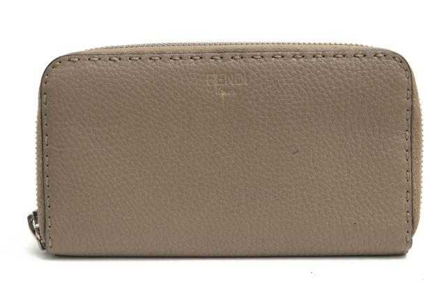 ○フェンディ FENDI グレージュ 牛革 カーフ 長財布 8M0374 SELLERIA セレリア ユニセックス 小銭入れあり シボ革 シュリンクレザ  中古