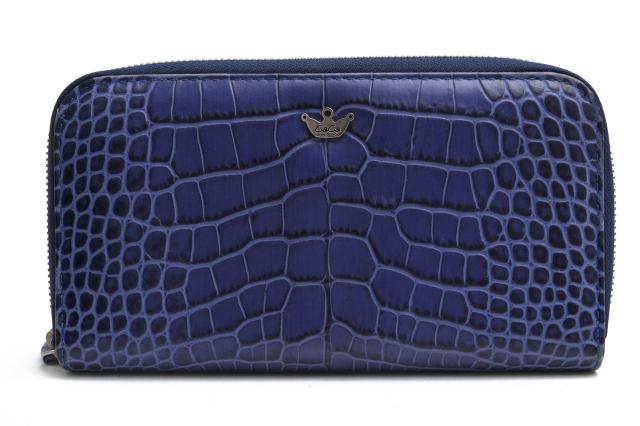 ○ガガミラノ GaGa MILANO 牛革 長財布 211D 小銭入れあり クロコ型押し ラウンドジップ ラウンドファスナー メンズ 【中古】 中古