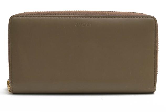 ○グッチ GUCCI 牛革 カーフ 長財布 453158 Nymphaea Long Zipper Wallet ニムフェア バンブー 小銭入れあり ユニセックス 男女兼  中古