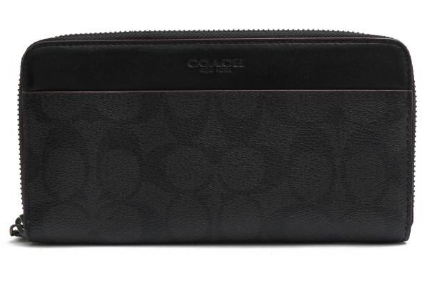 ○コーチ COACH シグニチャーコーテッドキャンバス スムースレザー 牛革 長財布 25517 Accordion Wallet In Signature Canvas 小銭 中古