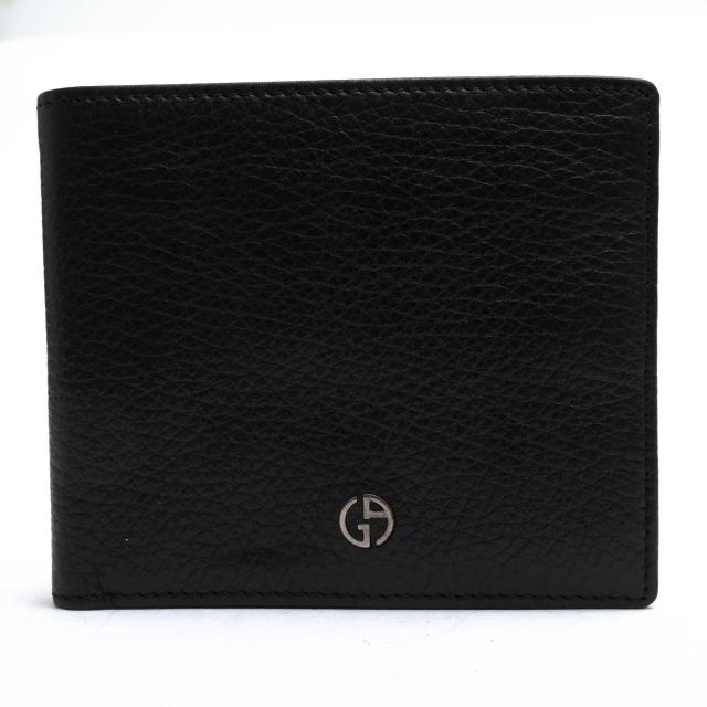 ○アルマーニ GIORGIO ARMANI カリオカ Carioca カーフスキン 牛革 財布 GAアイコン金具 小銭入れなし 札入れ 二つ折り シボ革 シ  中古