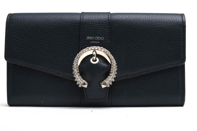 ○ジミーチュウ Jimmy Choo ソフトグレインレザー 牛革 長財布 MARTINA-C Soft Grainy Calf Leather Wallet フラップ式 小銭入れあ 中古