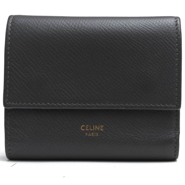 ○セリーヌ CELINE ESSENTIALS グレインドカーフスキン 牛革 財布 10B573BEL Small Trifold Wallet 日本札収納可 小銭入れあり 三  中古
