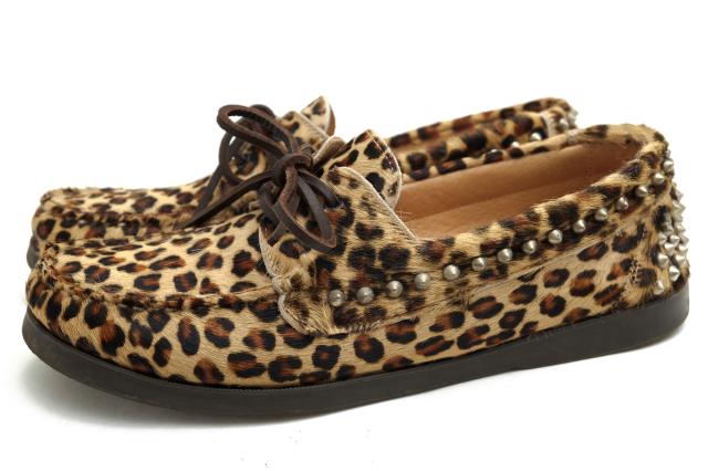 ○ユニフォームエクスペリメント uniform experiment ハラコ デッキシューズ UE-140138 STUDS DECK SHOES レオパード柄 スリッポン 中古