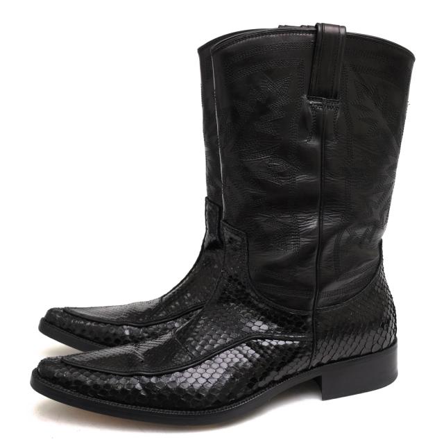 ○ドルガバ DOLCE＆GABBANA ウエスタンブーツ CA0683 PITONE VIT LUCIO NERO レザーソール メンズ 【中古】 中古