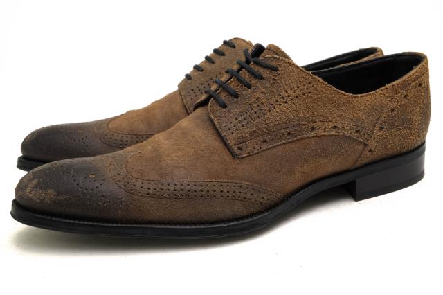 ○ドルガバ DOLCE＆GABBANA 牛革 ビジネスシューズ CA3078 ロングノーズ ウイングチップ ヴィンテージ加工 メンズ 【中古】 中古