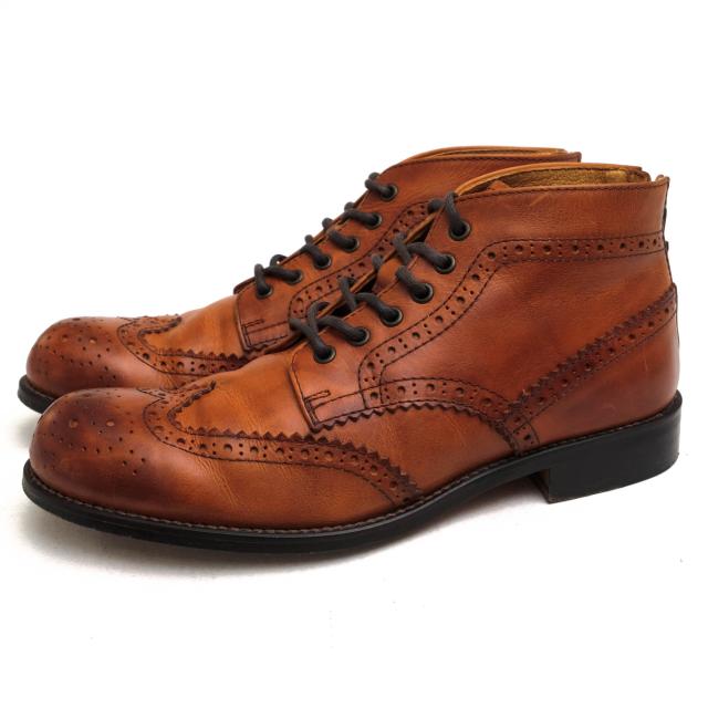 ○パドローネ PADRONE ステアハイド コンビ鞣し 牛革 バックジップブーツ PU8054-1110-13C WING TIP BOOTS with BACK ZIP ウイング 中古