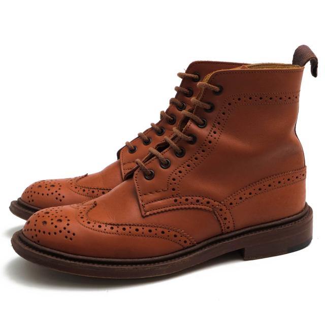 ○トリッカーズ Tricker's 牛革 カーフ レースアップブーツ L2508 MALTON Brogue Boots モールトン ダブルソール カントリーブーツ 中古