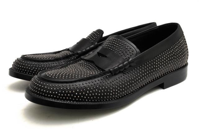 ○アルマーニ EMPORIO ARMANI カーフ 牛革 ローファー X4A 123 182 マイクロスタッズ スリッポン スタッズ メンズ 【中古】 中古