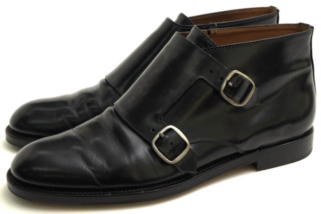 ○ジミーチュウ Jimmy Choo ガラスレザー 牛革 ジョッパーブーツ Saint James ダブルモンクストラップ レザーソール メンズ 【中古 中古