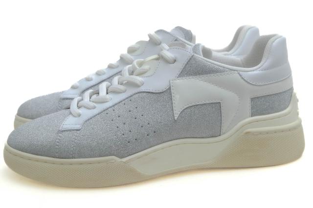 ○トッズ TOD'S 牛革 カーフ ローカットスニーカー XXW31C0CU20OJL0906 CASSETTA LEGG.31C ALLACCIATA T MAXI グリッター レディー 中古