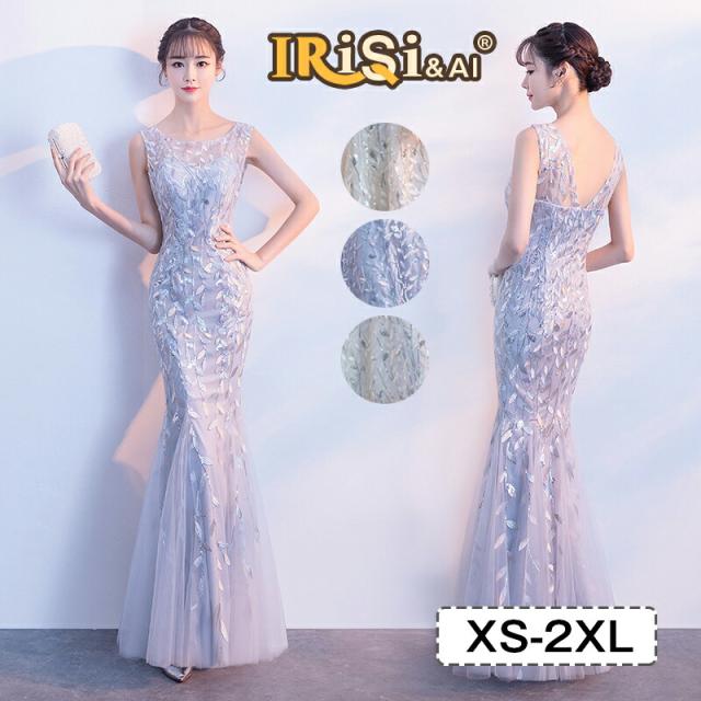 パーティードレス ロング 大きいサイズ 結婚式 ワンピース ドレス 披露宴 二次会 パーティー フォーマル お呼ばれドレス セレモニー 小さいサイズ グレー イブニングドレス ロング丈 ロングドレス