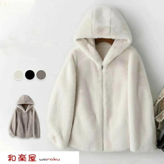 フード付き ファーコート ファージャケット レディース ショート丈 ジャケット もこもこ もふもふ 秋冬 冬 秋 ファー ファスナー フェイクファー 厚手 防寒 暖か 大人 可愛い かわいい おしゃれ