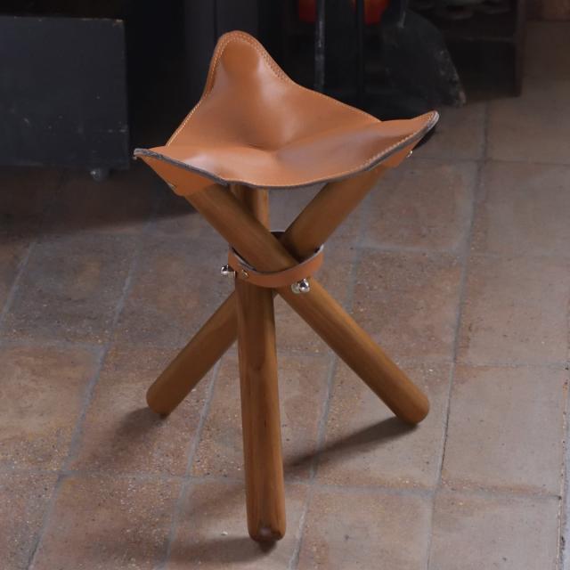 アウトドアチェア フォールディングスツール （ スツール イス 椅子 チェア 折りたたみ 収納袋付き コンパクト 本革 天然木 アウトドアスツール アウトドアチェア 持ち運び アウトドア キャンプ ）