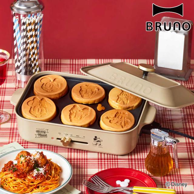 BRUNO コンパクトホットプレート DISNEY たこ焼きプレート付き 蓋付き （ ブルーノ ホットプレート ディズニー American Diner たこ焼き プレート おしゃれ コンパクト 2〜3人用 マグネット式 キッチン家電 調理家電 木べら付き ）